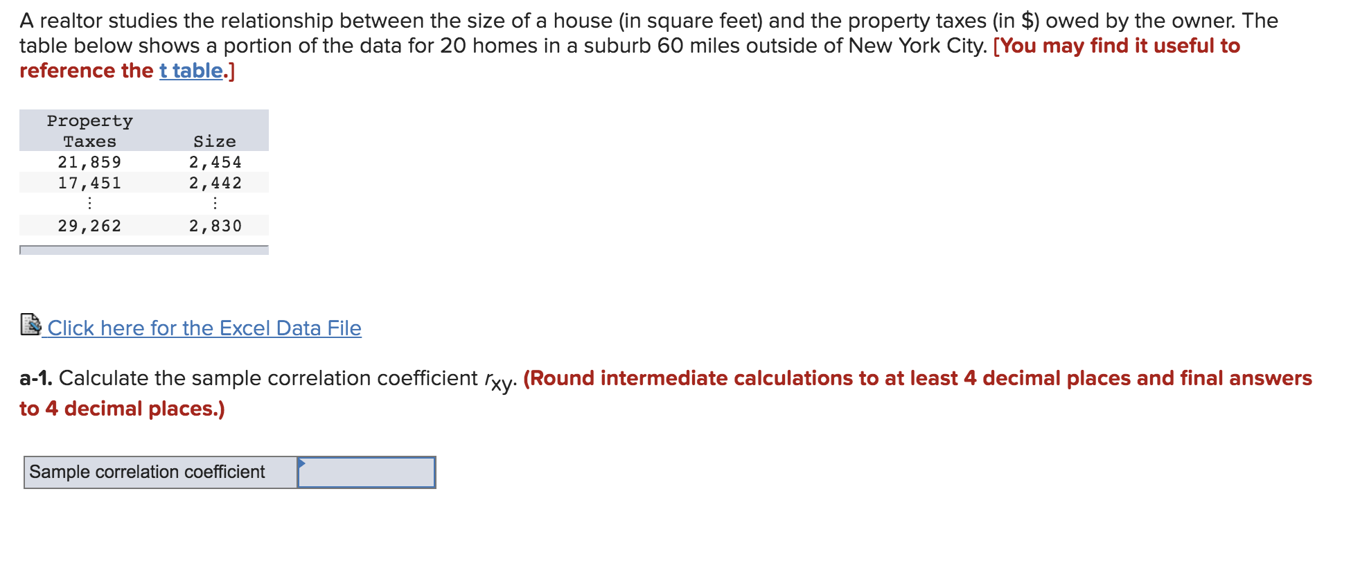 Solved A realtor studies the relationship between the size | Chegg.com