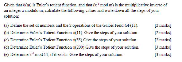 Solved Given that o(m) is Euler's totient function, and that | Chegg.com