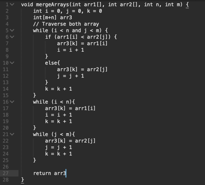Solved Write a routine that reads in two alphabetized array | Chegg.com