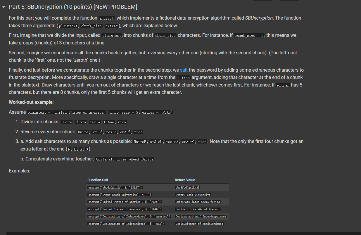 Solved Part 5: SBUncryption (10 points) [NEW PROBLEM] For | Chegg.com