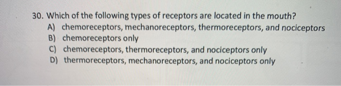 Solved which of the following receptors are located in the | Chegg.com