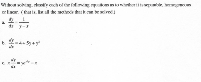 Solved Without solving, classify each of the following | Chegg.com