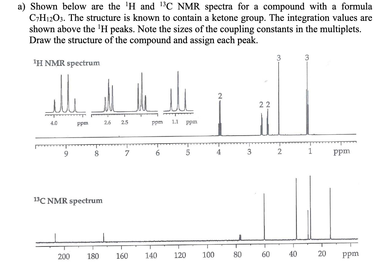 Solved a) Shown below are the 'H and 13C NMR spectra for a | Chegg.com