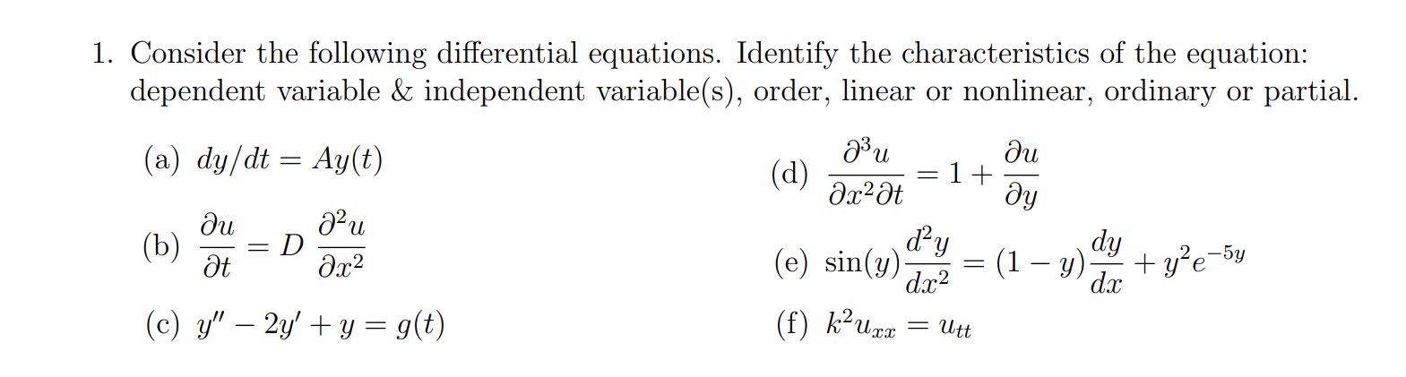 Solved 1. Consider the following differential equations. | Chegg.com