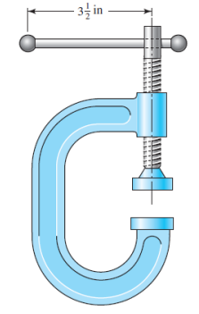 Solved For the screw clamp shown, a force is applied at the | Chegg.com