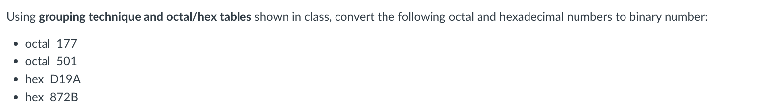Solved Using grouping technique and octal/hex tables shown | Chegg.com