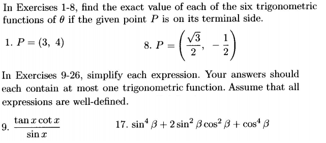 Solved In Exercises 1-8, find the exact value of each of the | Chegg.com
