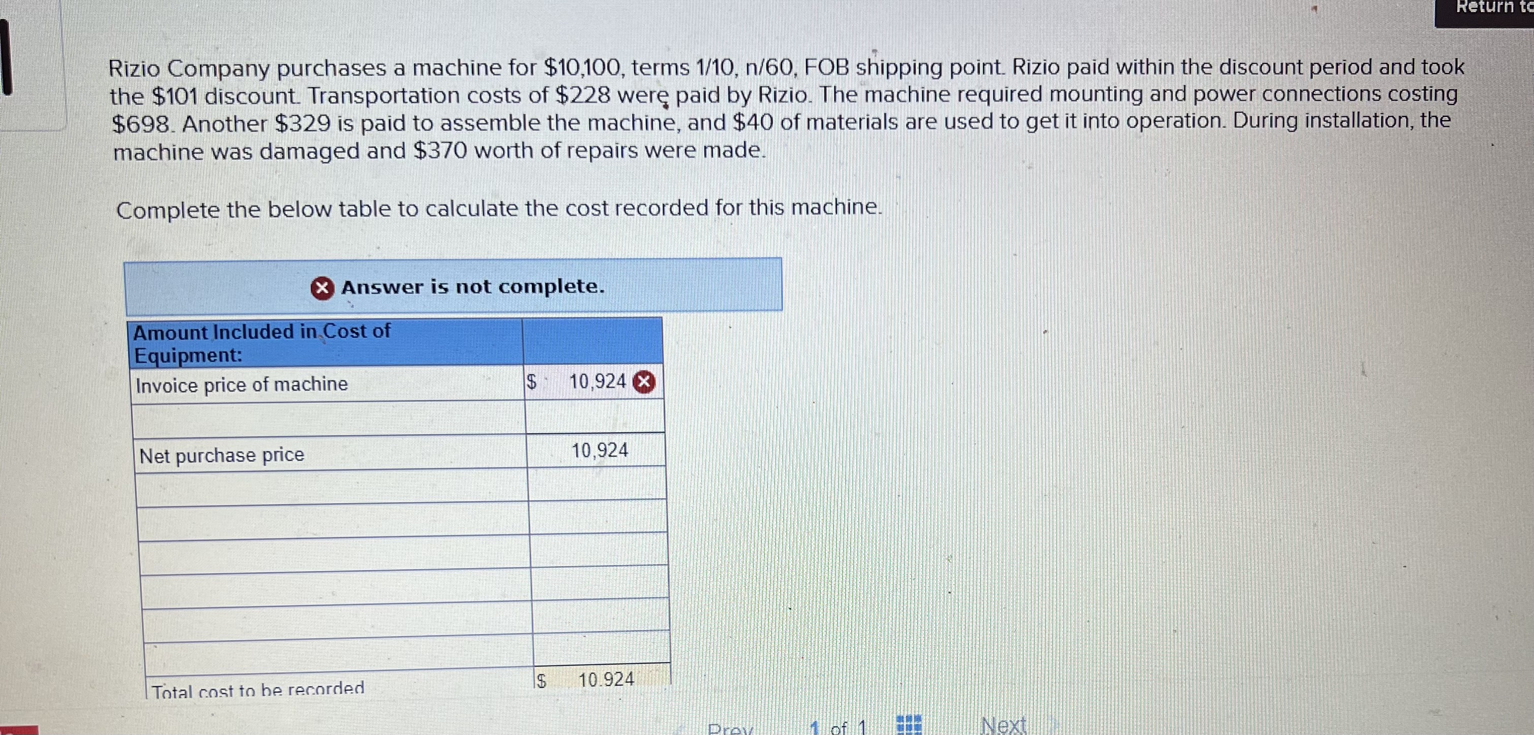 Solved Rizio Company purchases a machine for $10,100, terms | Chegg.com