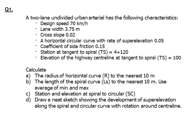 Solved 01 A two-lane undivided urban arterial has the | Chegg.com