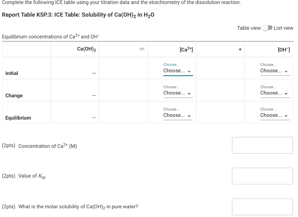 Solved Solubility of calcium hydroxide in water Temperature | Chegg.com