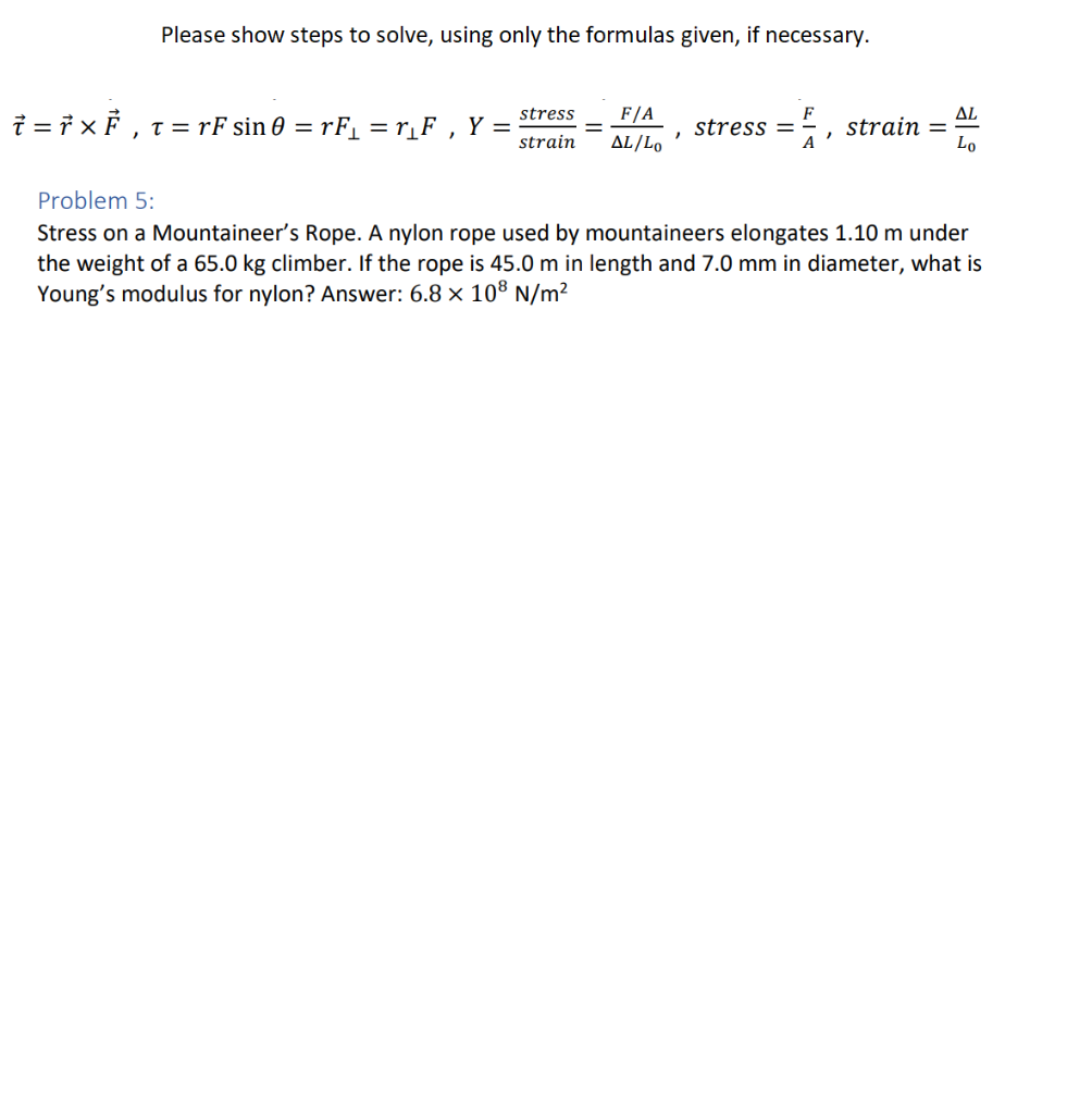 Solved Please show steps to solve, using only the formulas | Chegg.com