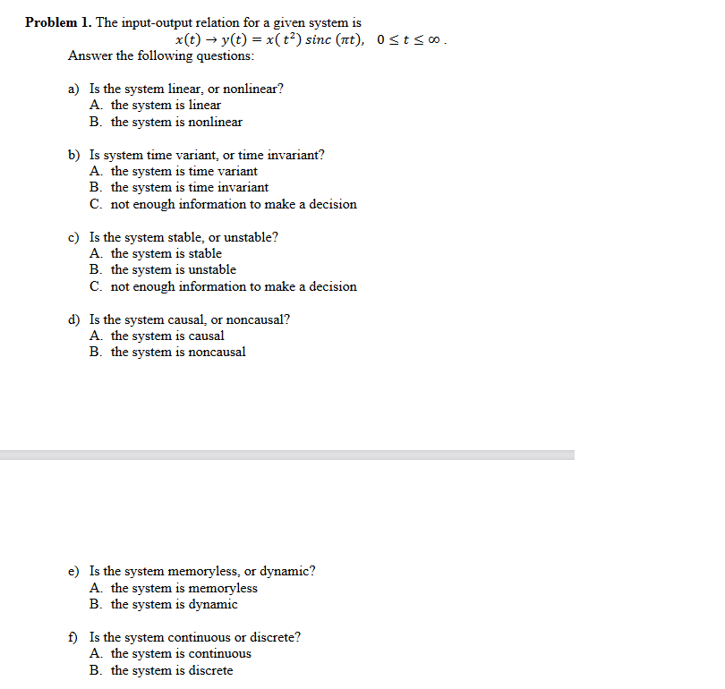 Solved Problem 1 The Input Output Relation For A Given 2846