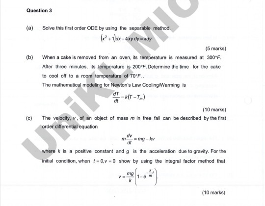 Solved Question 3 (a) Solve this first order ODE by using | Chegg.com