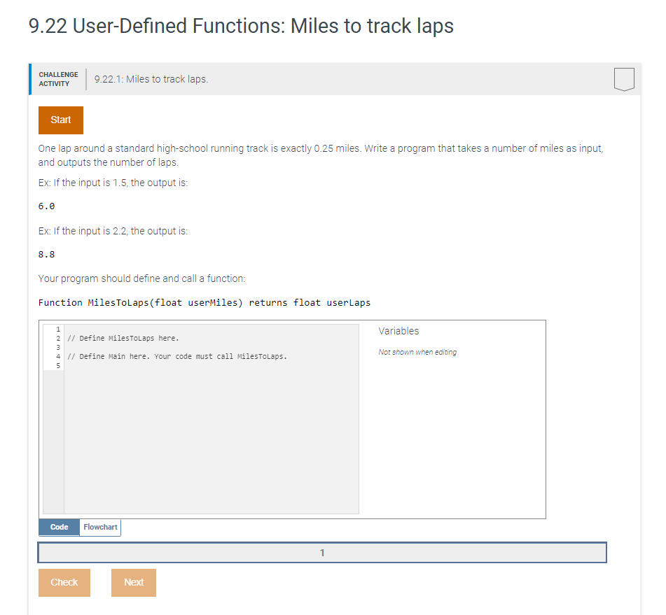 Solved: 9.22 User-Defined Functions: Miles To Track Laps S... | Chegg.com