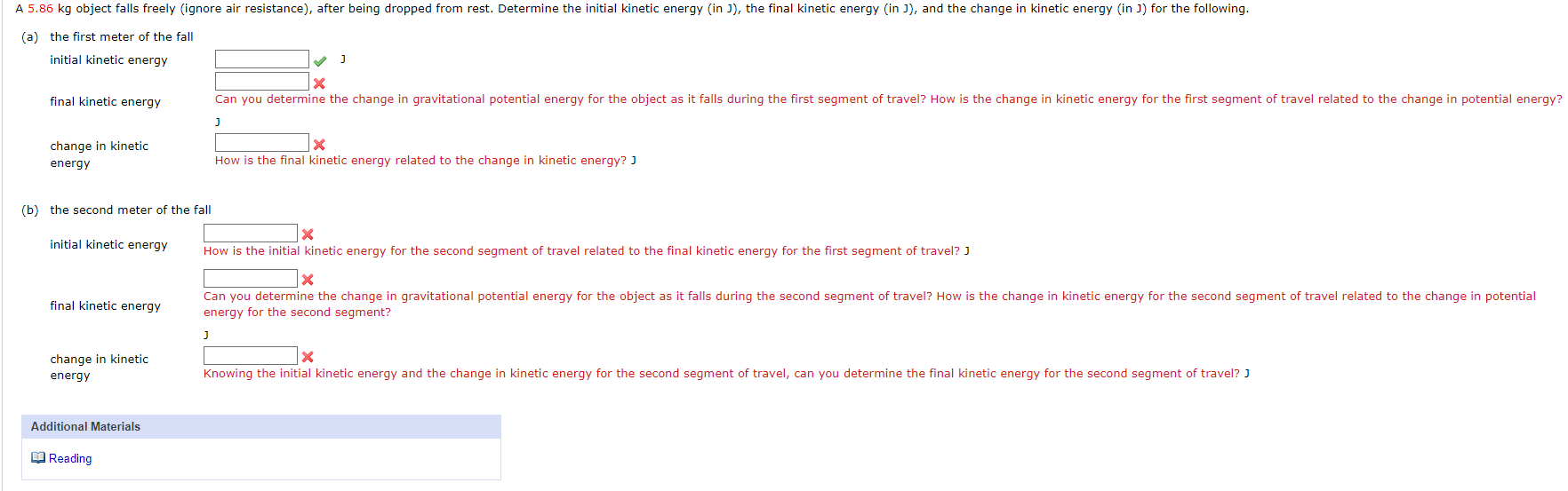 a) the first meter of the fall initial kinetic energy | Chegg.com