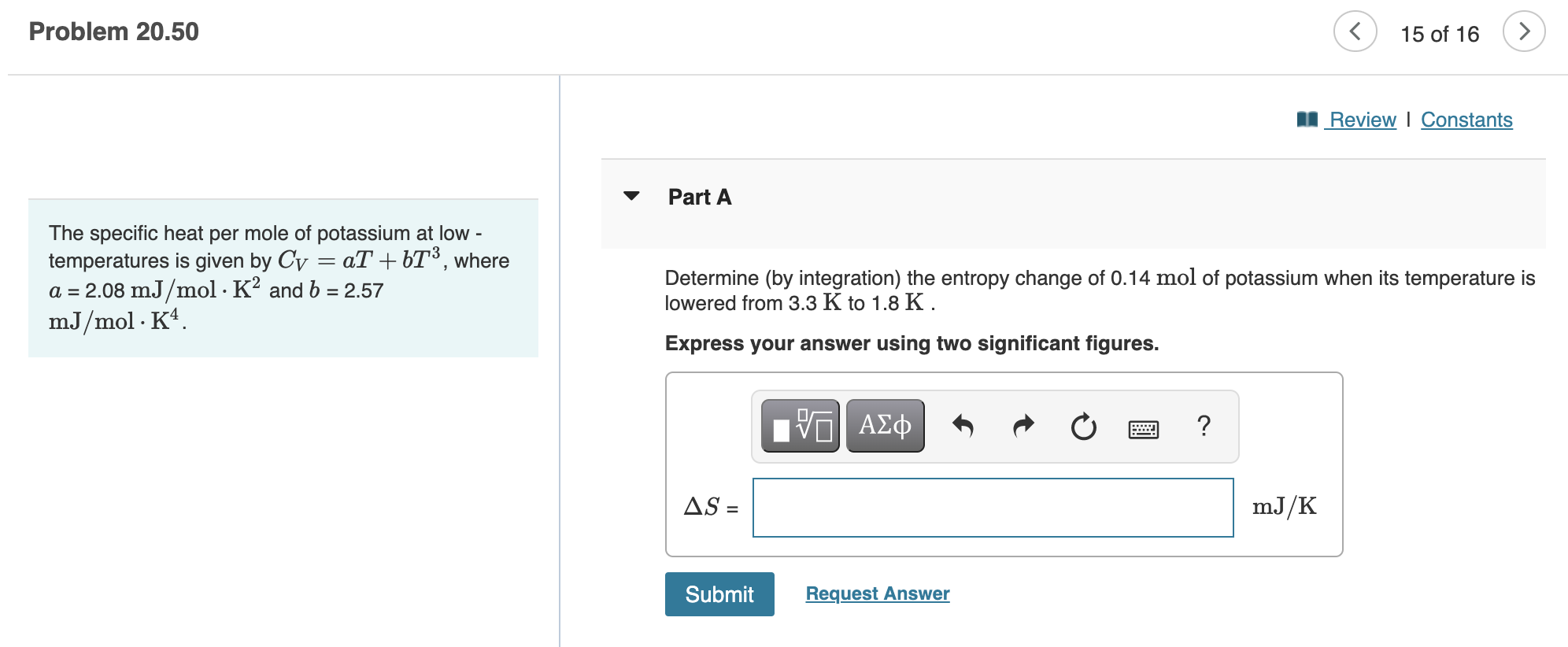 Solved The specific heat per mole of potassium at low | Chegg.com