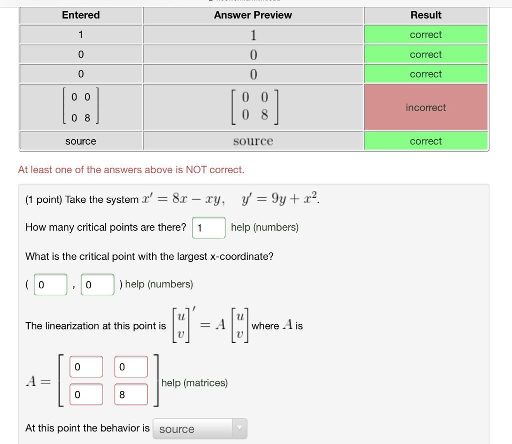 Solved Entered Answer Preview Result 1 1 correct 0 0 correct | Chegg.com