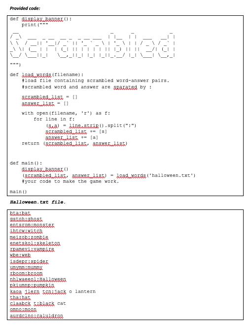 Solved ***PYTHON ONLY PLEASE*** Scrambled Word Game Topics: | Chegg.com