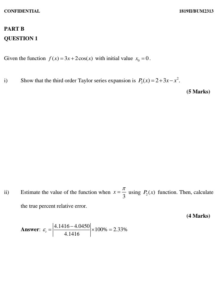 Solved CONFIDENTIAL 181911/BUM2313 PART B QUESTION 1 Given | Chegg.com