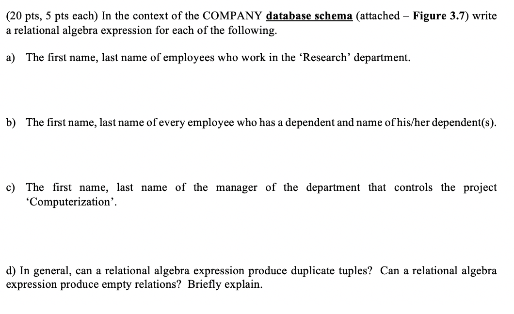 Solved (20 pts, 5 pts each) In the context of the COMPANY | Chegg.com