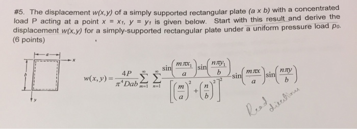 Solved #5. The displacement w(x,y) of a simply supported | Chegg.com