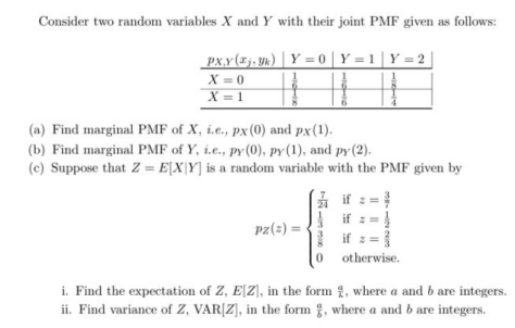 Solved Consider two random variables X and Y with their | Chegg.com