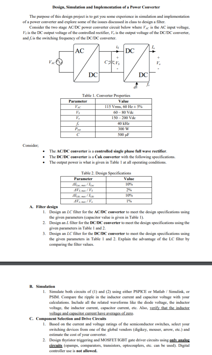 Solved Design, Simulation and Implementation of a Power | Chegg.com