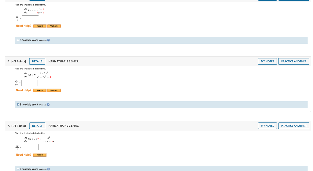 Solved Find the indleated derluatlue. dpdp for p=4q−4q2+5 | Chegg.com