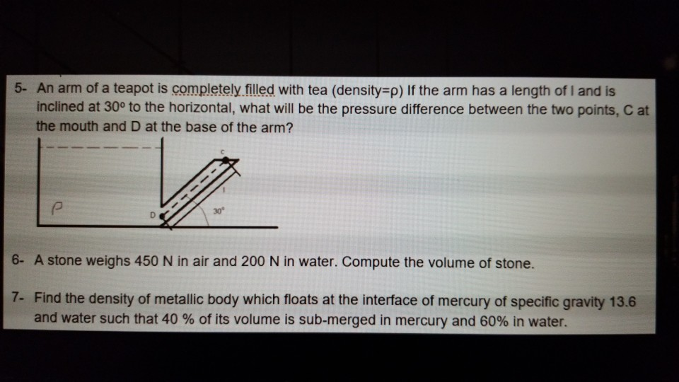 Solved 5- An arm of a teapot is completely.filled with tea | Chegg.com