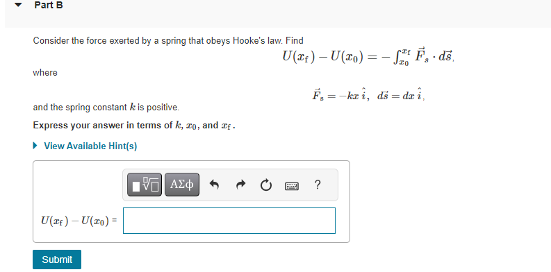 Solved Consider the force exerted by a spring that obeys | Chegg.com