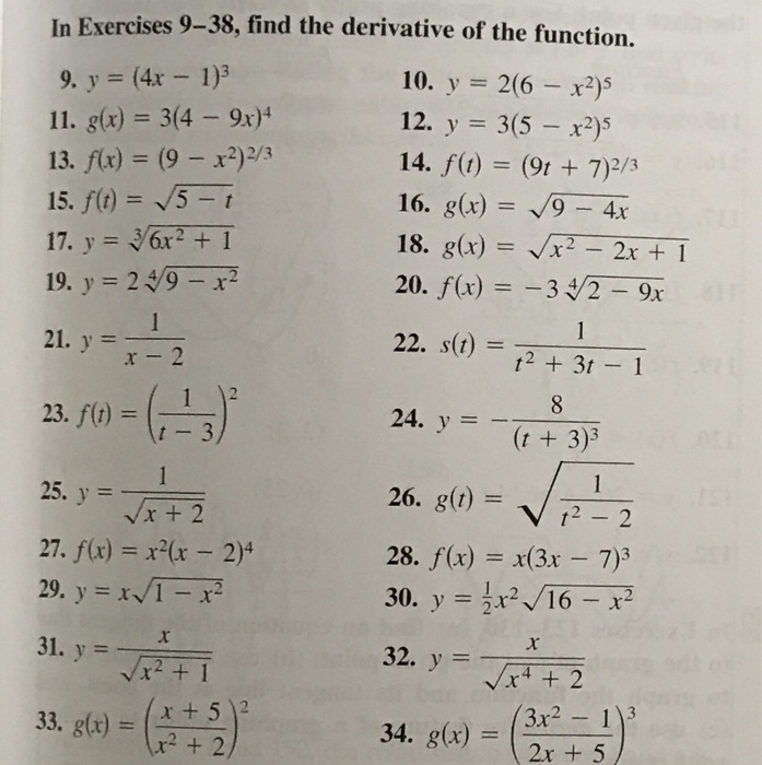 Solved In Exercises 9-38, find the derivative of the | Chegg.com