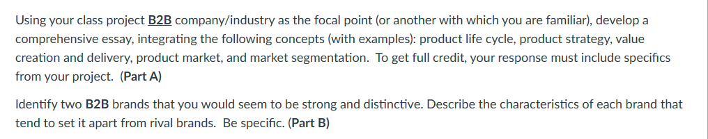 Solved Using your class project B2B company/industry as the | Chegg.com