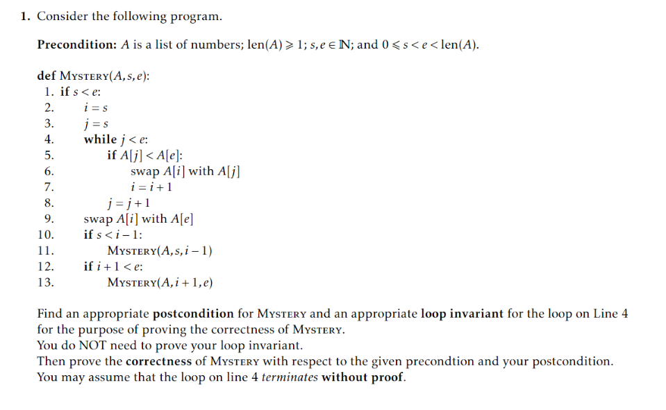 1. Consider the following program. Precondition: A is | Chegg.com