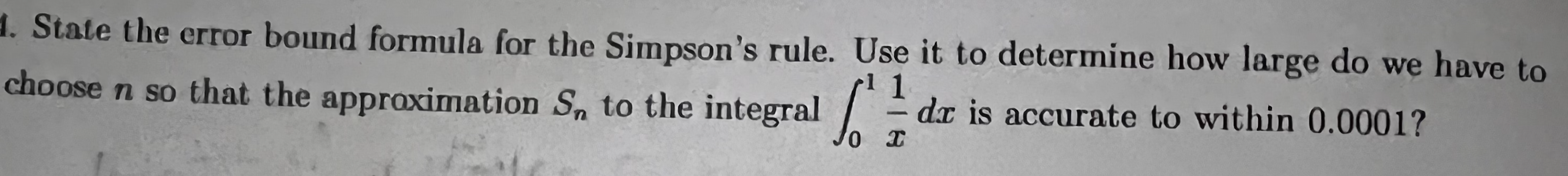 Solved State the error-bound formula for the Simpson's rule. | Chegg.com