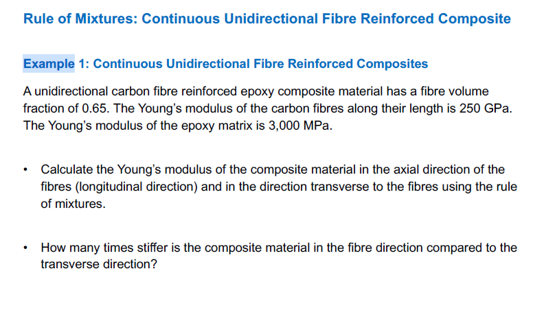 Solved Rule of Mixtures: Continuous Unidirectional Fibre | Chegg.com