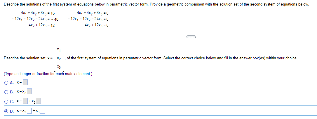Solved Describe the solutions of the first system of | Chegg.com