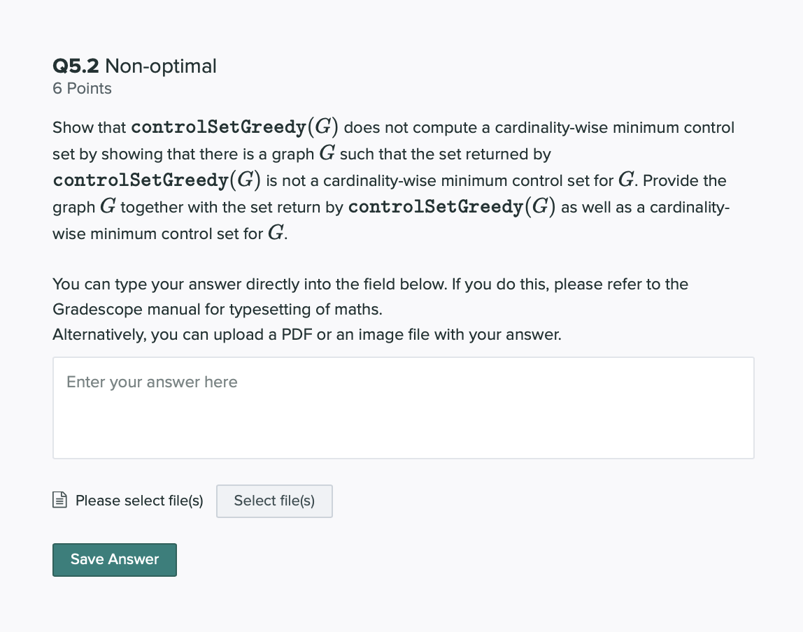 Solved Q5 Approximation: Control Set 22 Points Consider the | Chegg.com