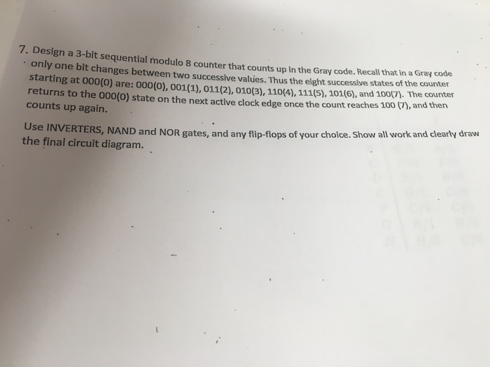 Solved 7. Design a 3-bit sequential modulo 8 counter that | Chegg.com