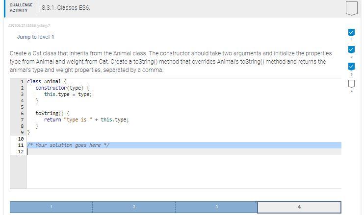 Solved Create a Cat class that inherits from the Animal | Chegg.com