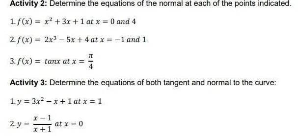 Solved Activity 2: Determine the equations of the normal at | Chegg.com