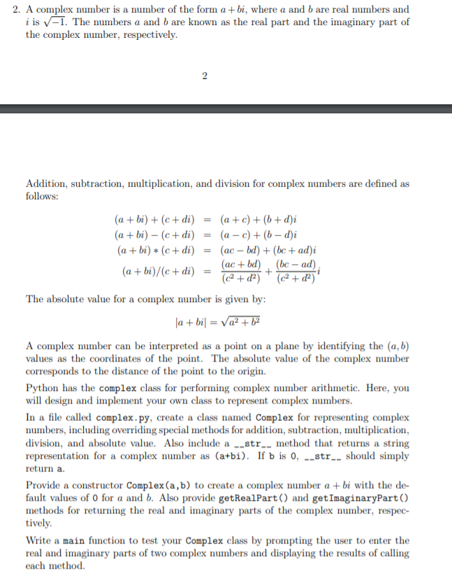 2. A complex number is a number of the form a+bi, | Chegg.com