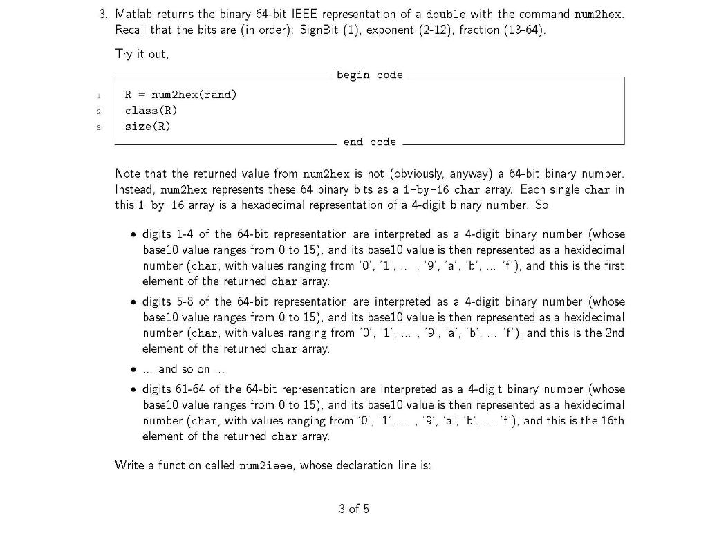 3. Matlab returns the binary 64-bit IEEE | Chegg.com