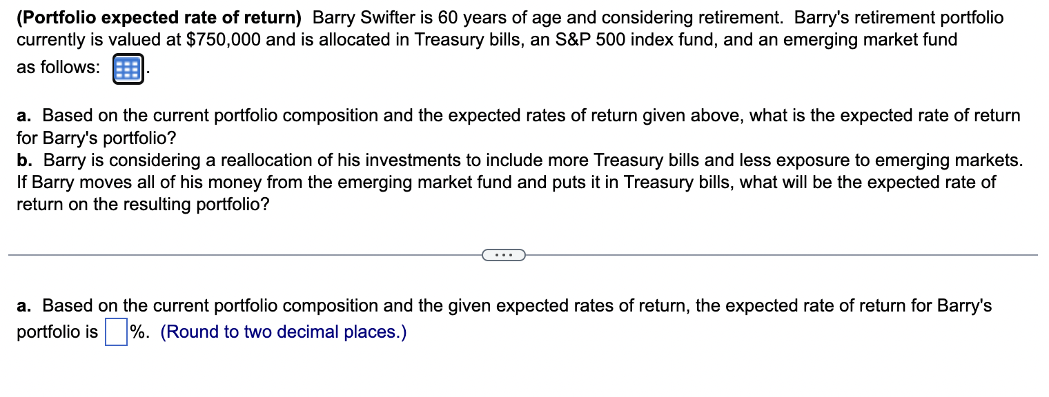 Solved Data table(Portfolio expected rate of return) Barry | Chegg.com