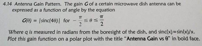 Solved 4.14 Antenna Gain Pattern. The gain Gof a certain | Chegg.com