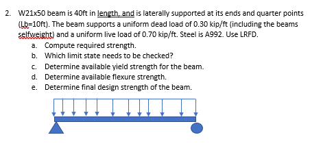 2. W21x50 beam is 40ft in length, and is laterally | Chegg.com