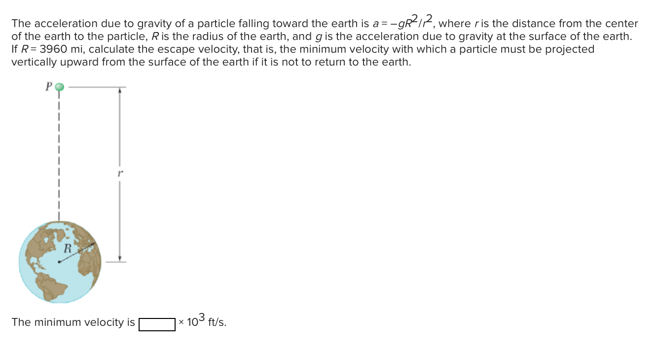Solved The acceleration due to gravity of a particle falling | Chegg.com