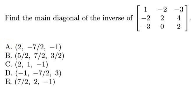 Solved Find the main diagonal of the inverse of 1 -2 -3 -2 | Chegg.com