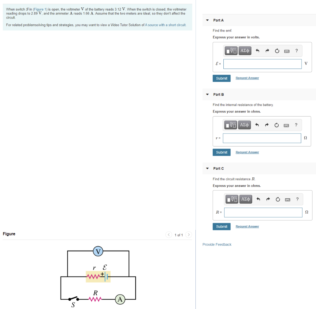 Solved When switch S in (Figure 1) is open, the voltmeter V | Chegg.com