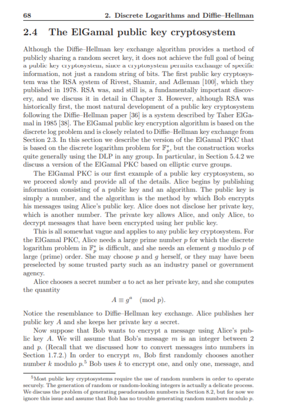 Solved 68 2. Discrete Logarithms and Diffie-Hellman 2.4 The | Chegg.com