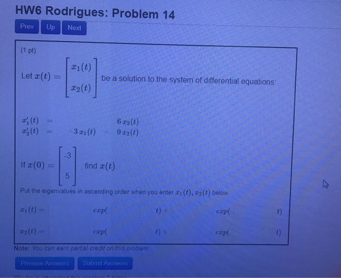 Solved HW6 Rodrigues: Problem 14 Prev UpNext (1 pt) Let a(t) | Chegg.com